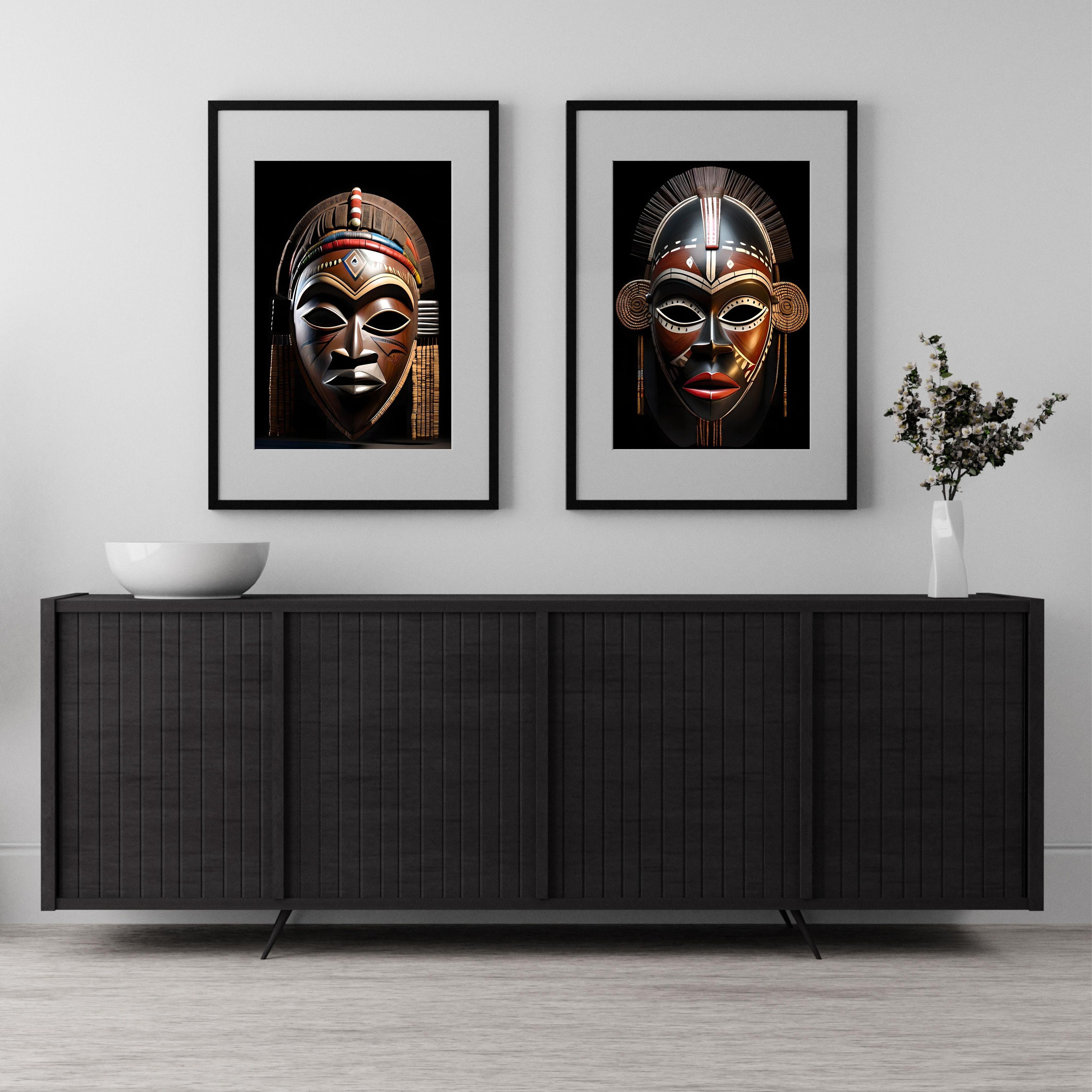 Set of 6 African Mask Printable Wall Art, Ethnic and Traditional ...