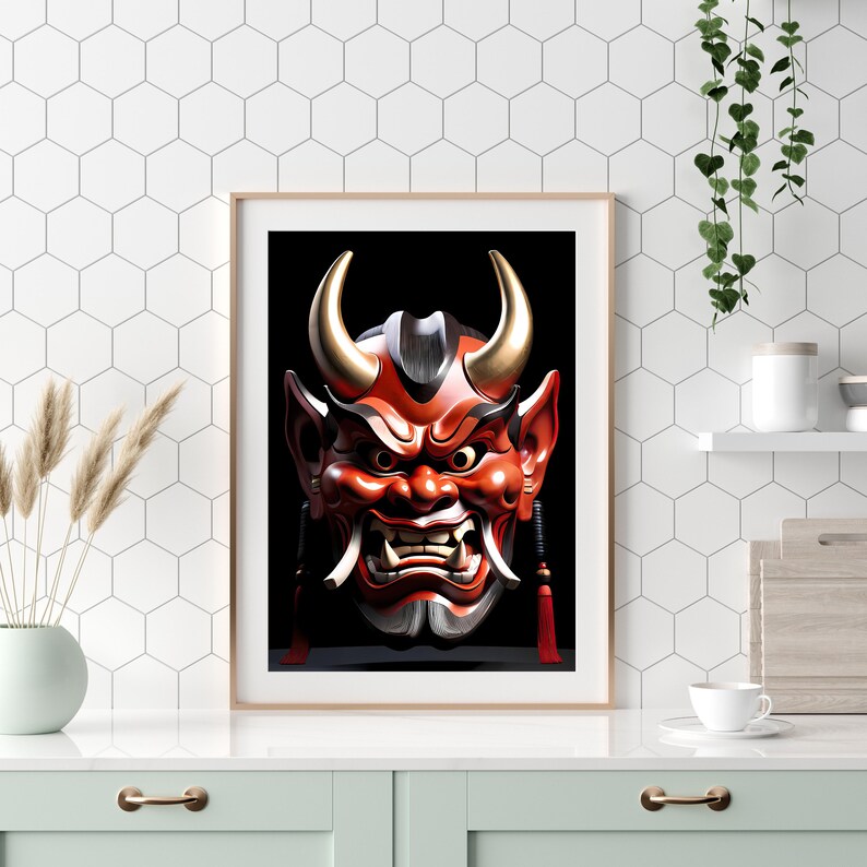 Set of 6 Japanese Mask Printable Wall Art, Ethnic and Traditional ...