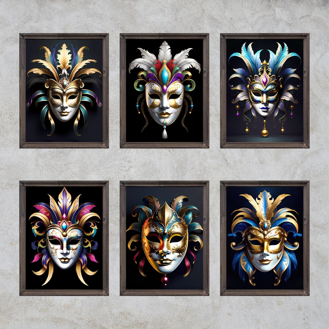 Set of 6 Venetian Carnival Mask Printable Wall Art, Traditional Venice ...