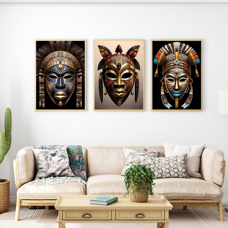 Set of 6 African Mask Printable Wall Art, Ethnic and Traditional ...