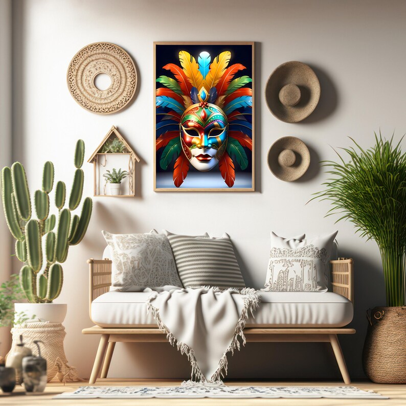 Set of 6 Brazilian Rio Carnival Mask Printable Wall Art, Traditional ...