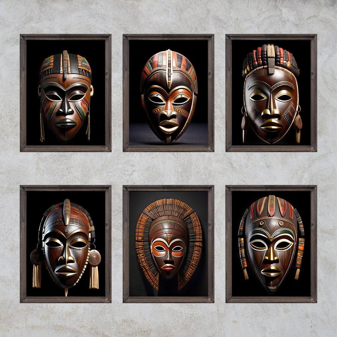 Set of 6 African Mask Printable Wall Art, Ethnic and Traditional ...