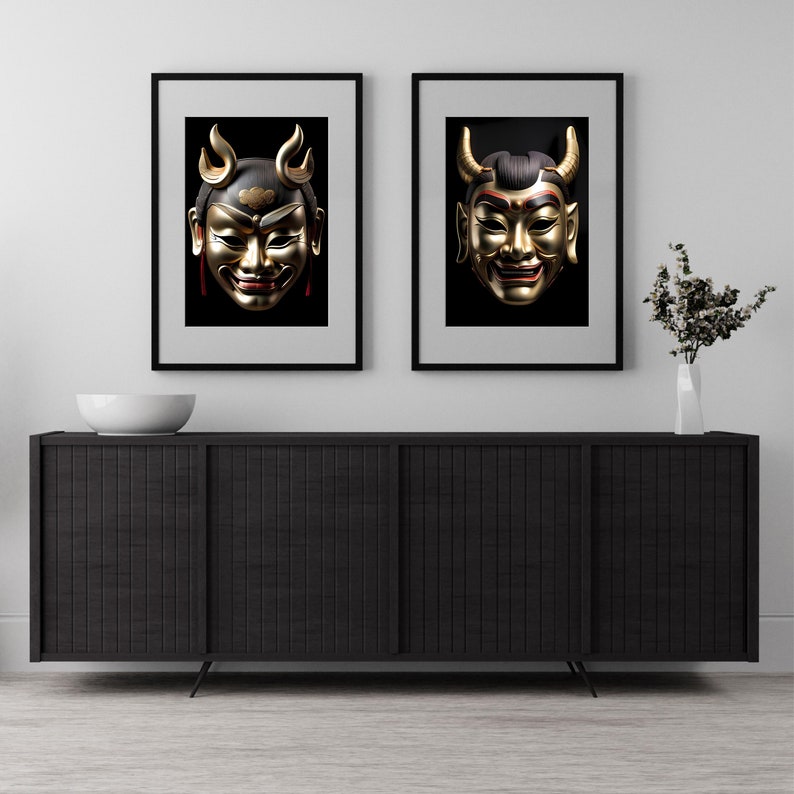 Set of 6 Japanese Mask Printable Wall Art, Ethnic and Traditional ...