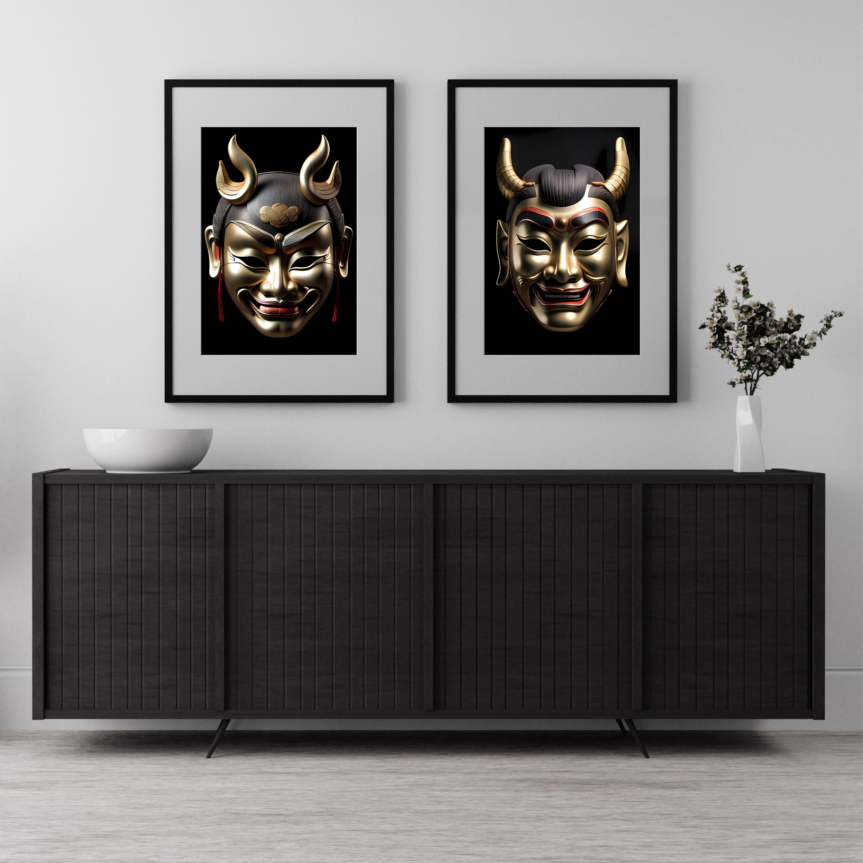 Set of 6 Japanese Mask Printable Wall Art, Ethnic and Traditional ...