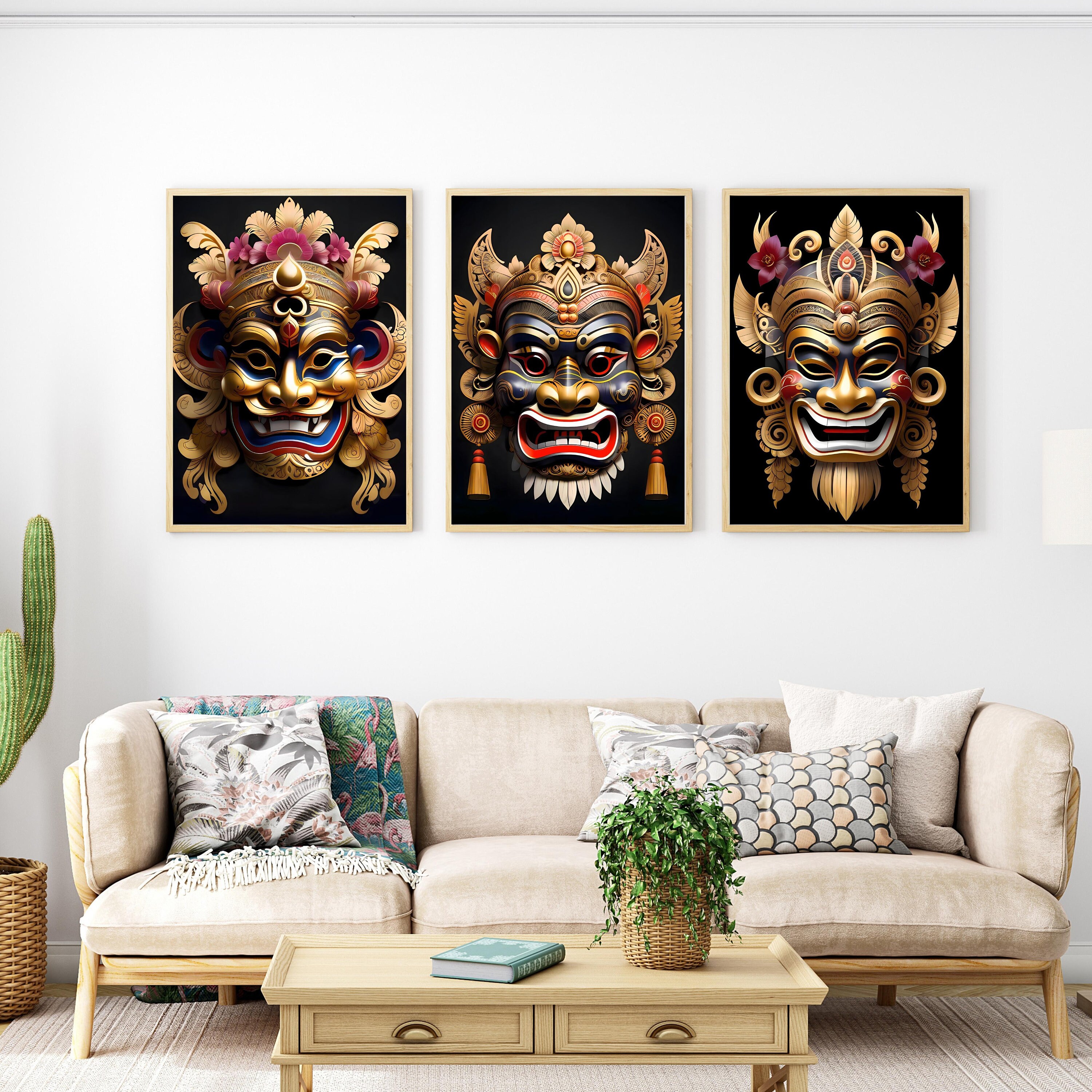 Set of Balinese Mask Printable Wall Art, Ethnic and Traditional ...