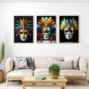 Set of 6 Brazilian Rio Carnival Mask Printable Wall Art, Traditional ...