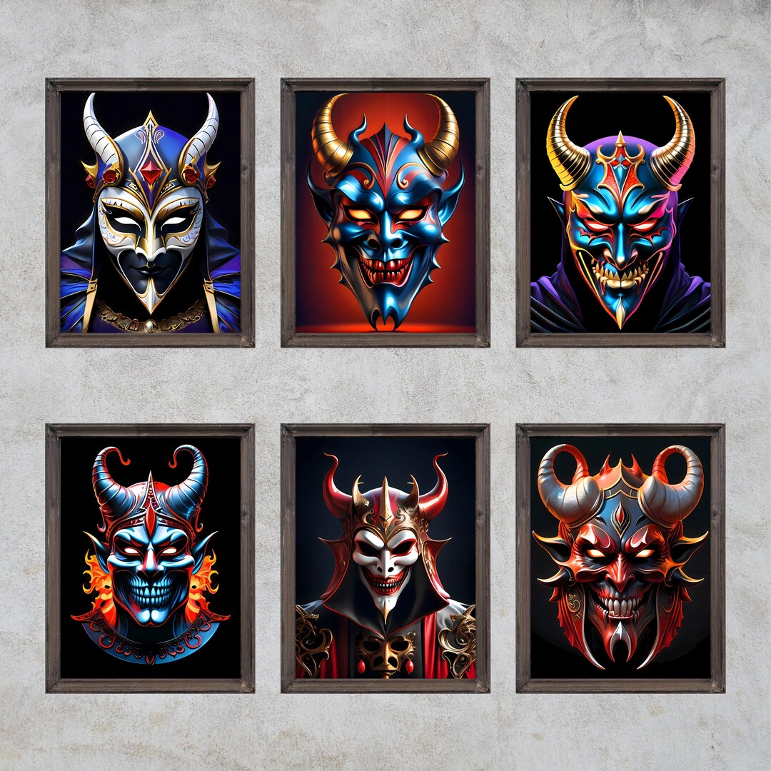 Set of 6 Dominican Limping Devil Festival Mask Printable Wall Art ...