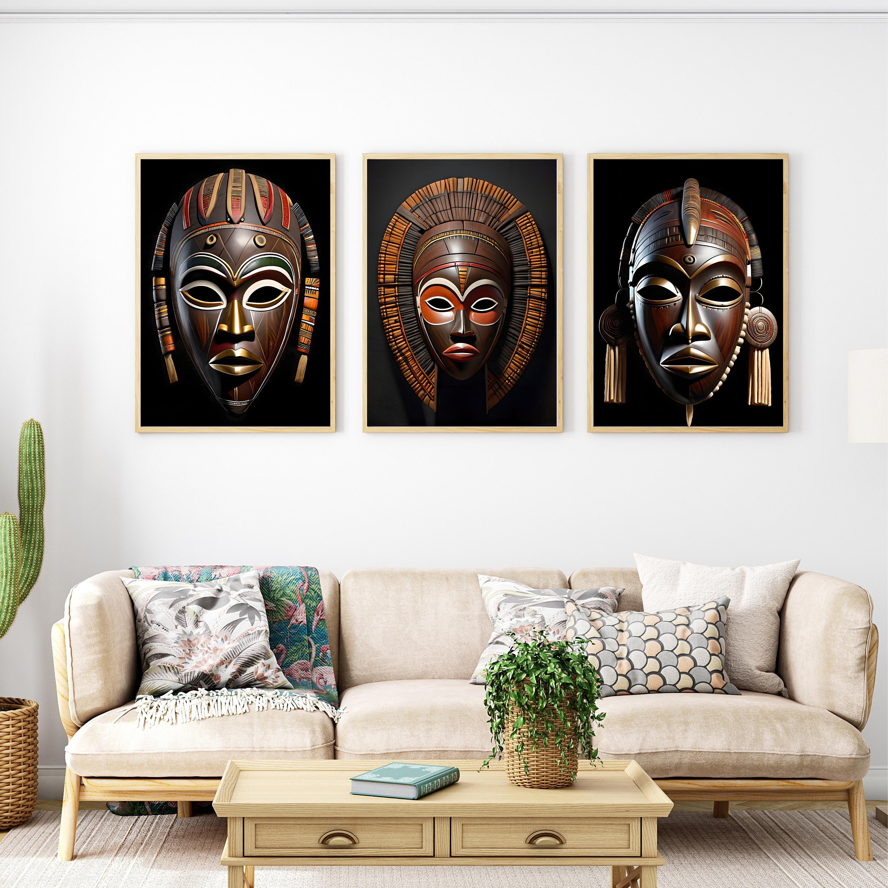 Set of 6 African Mask Printable Wall Art, Ethnic and Traditional ...
