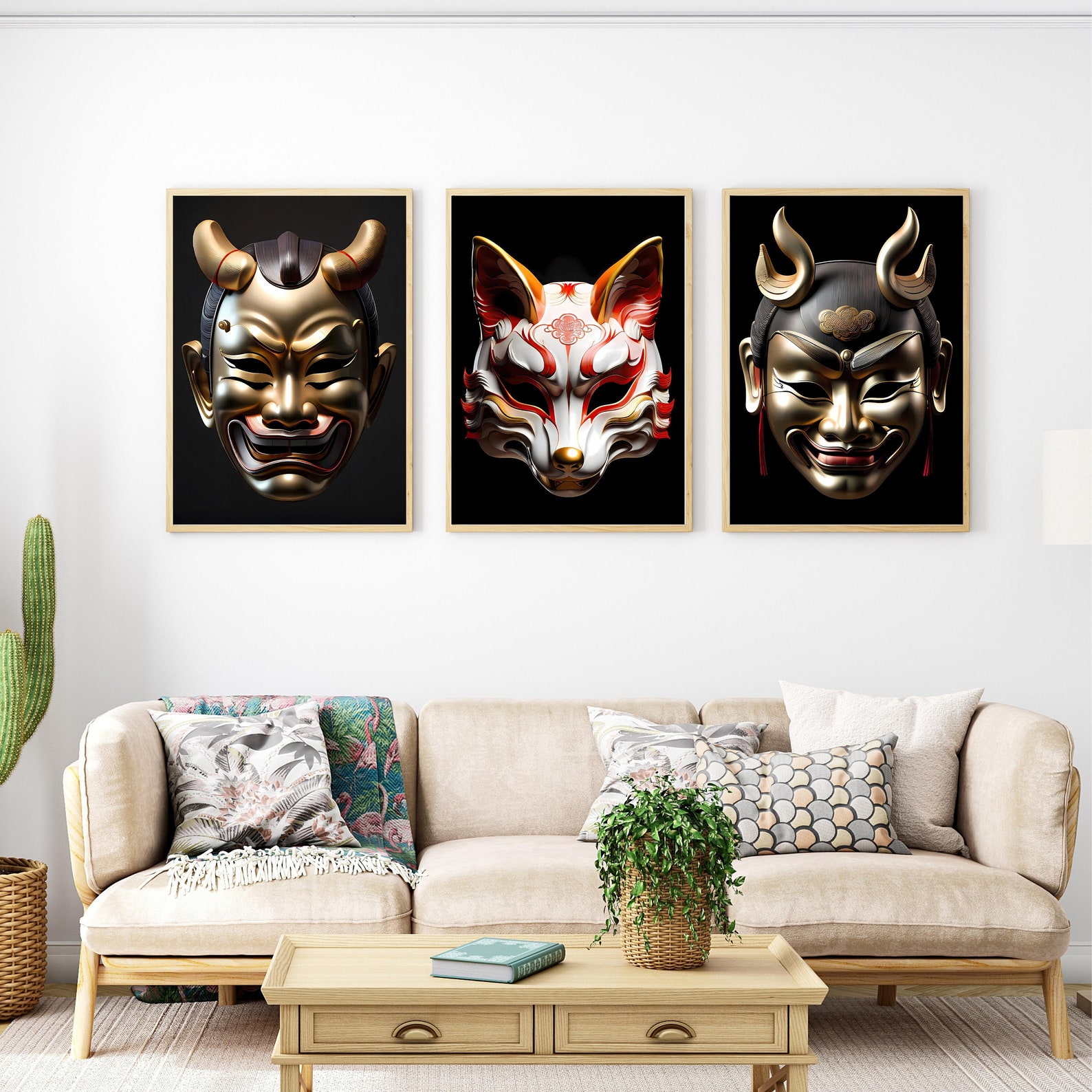 Set of 6 Japanese Mask Printable Wall Art, Ethnic and Traditional ...