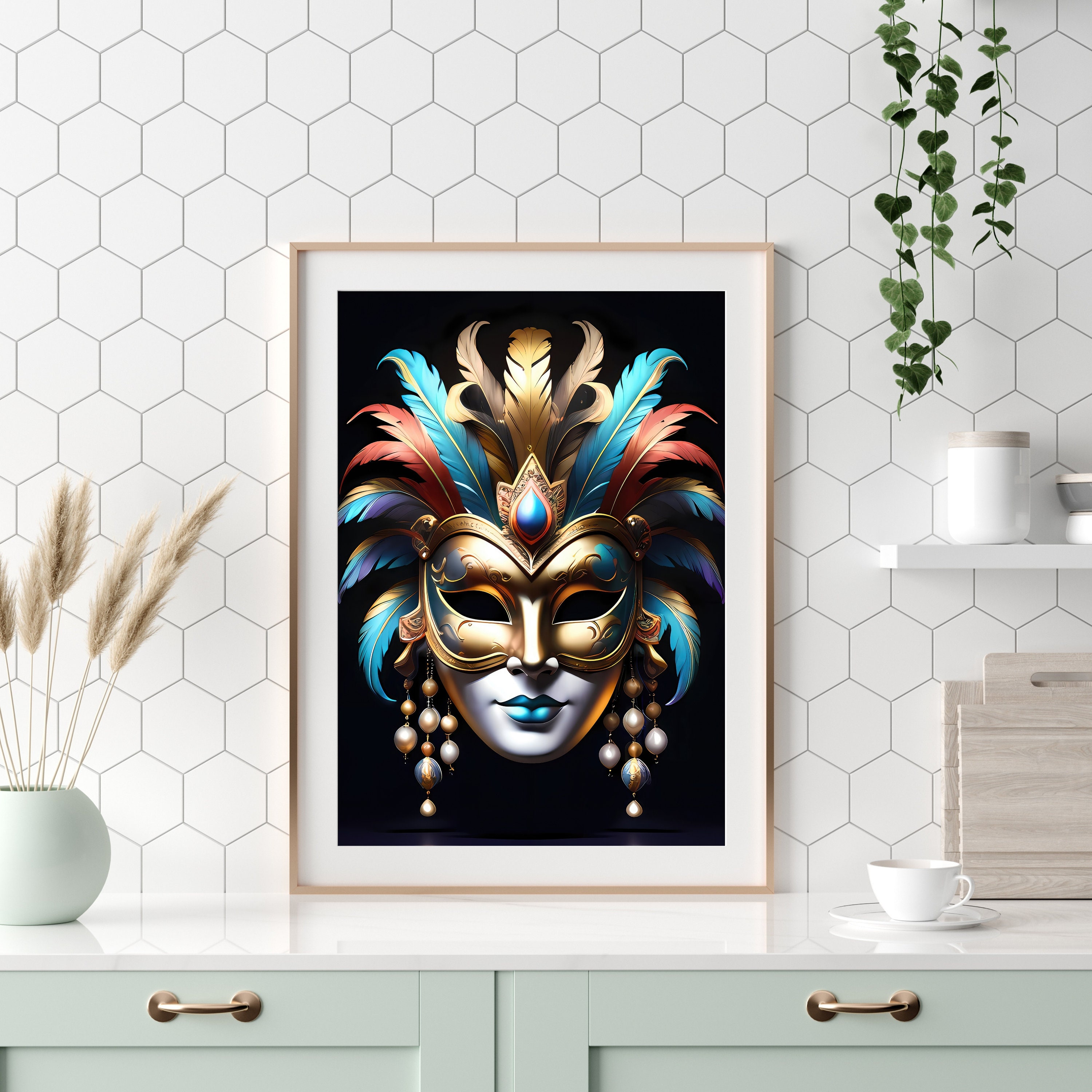 Set of 6 Venetian Carnival Mask Printable Wall Art, Traditional Venice ...