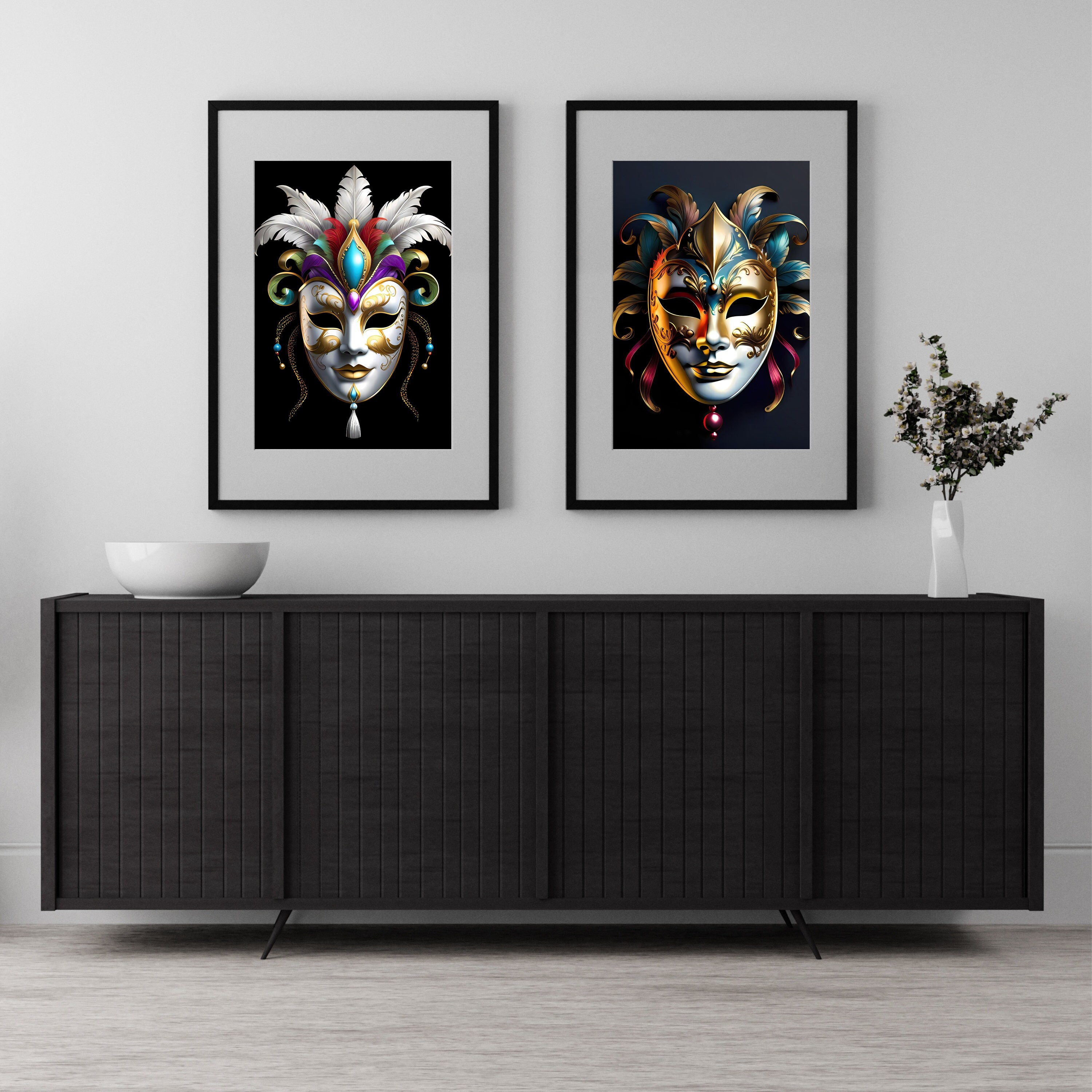 Set of 6 Venetian Carnival Mask Printable Wall Art, Traditional Venice ...