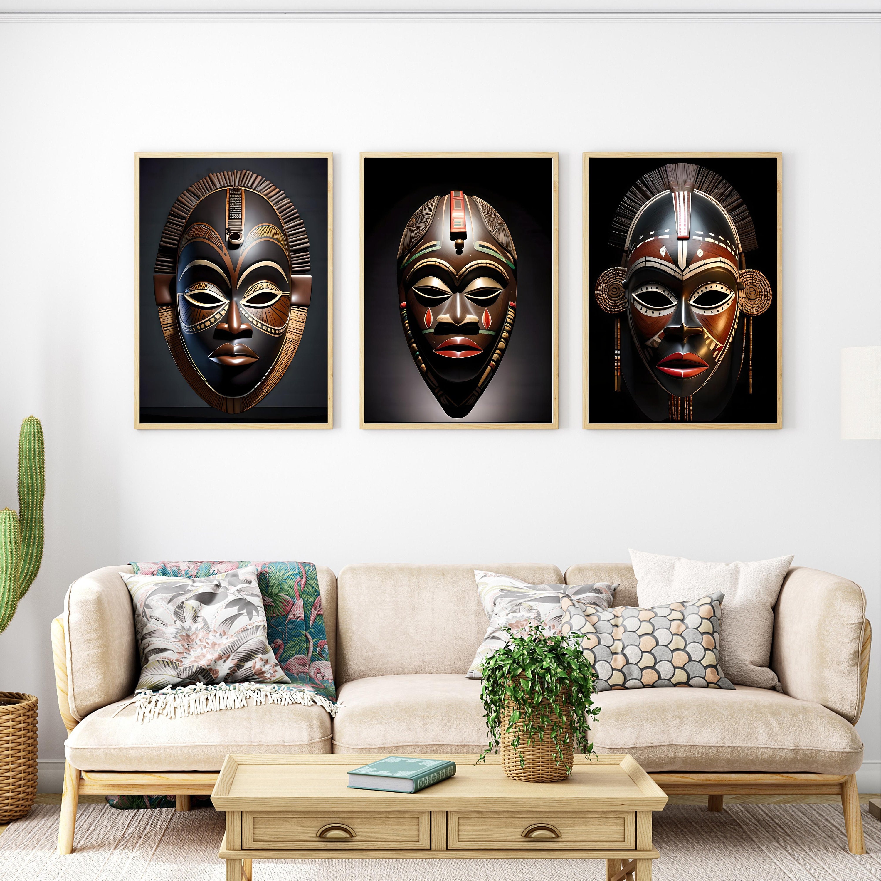 Set of 6 African Mask Printable Wall Art, Ethnic and Traditional ...