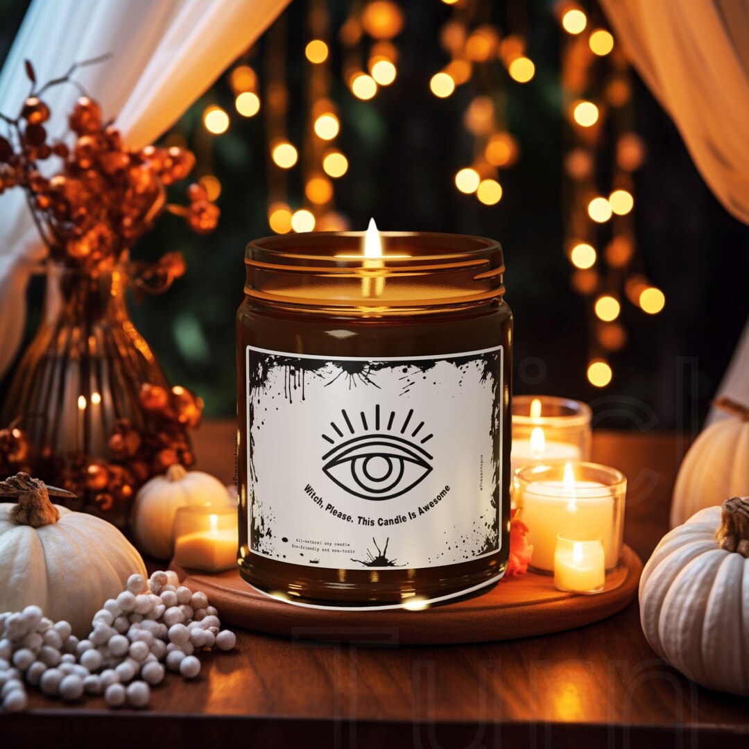 Handmade Spooky Halloween Candle With Glowing Evil Eye Design Scented ...