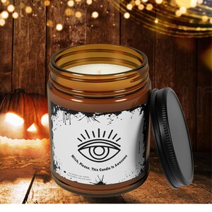 Handmade Spooky Halloween Candle With Glowing Evil Eye Design Scented ...