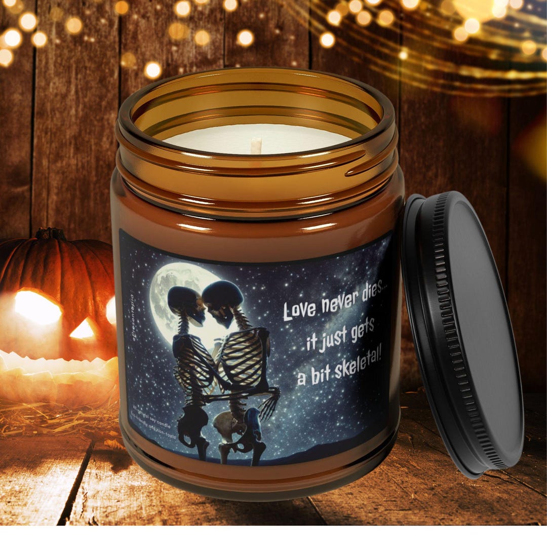 Halloween Skeletons Hugging Under Moonlight Candle Spooky Romance ...