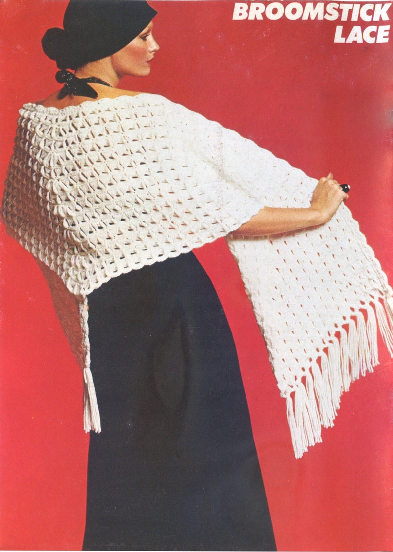 Vintage 70s CROCHET PATTERN PDF Womans Crocheted Wrap Broomstick Lace ...