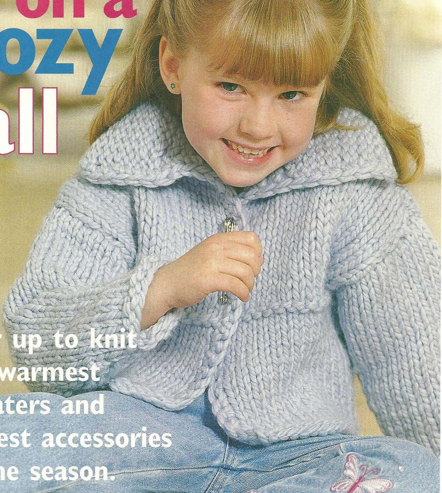 Vintage KNITTING PATTERN PDF Knit Girls Cardigan Buttonless Wing Collar ...