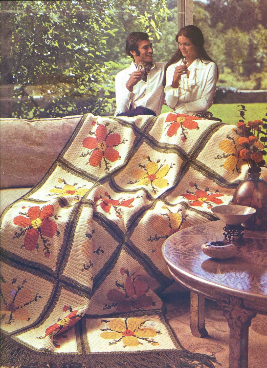 Vintage CROCHET PATTERN Pdf Afghan Flowers Blanket Throw Large Floral ...