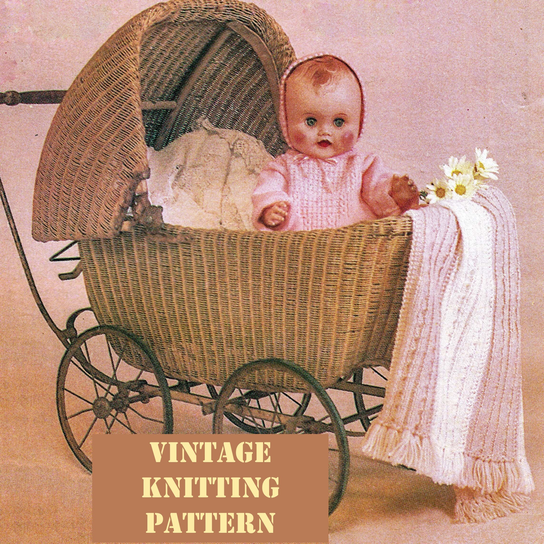 Vintage 80s KNITTING PATTERN PDF Knit Baby Coverlet Blanket Boy Girl ...