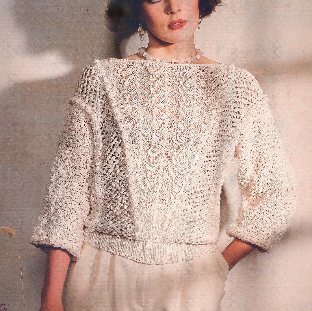 Vintage KNITTING PATTERN 80s Lace Retro Pullover Spring Womans Elegant ...