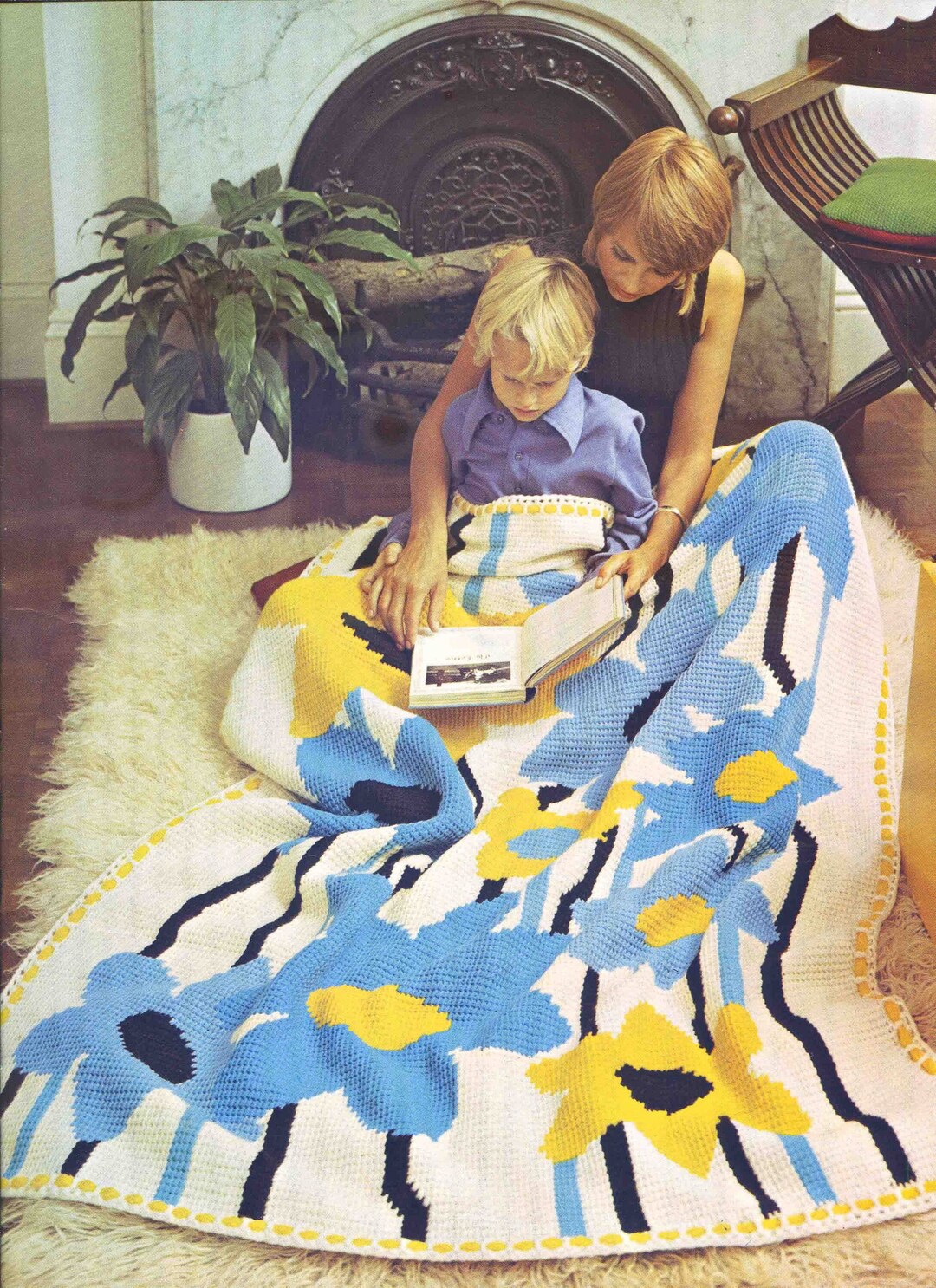 Vintage CROCHET PATTERN Pdf Afghan Flowers Blanket Throw Large Floral ...