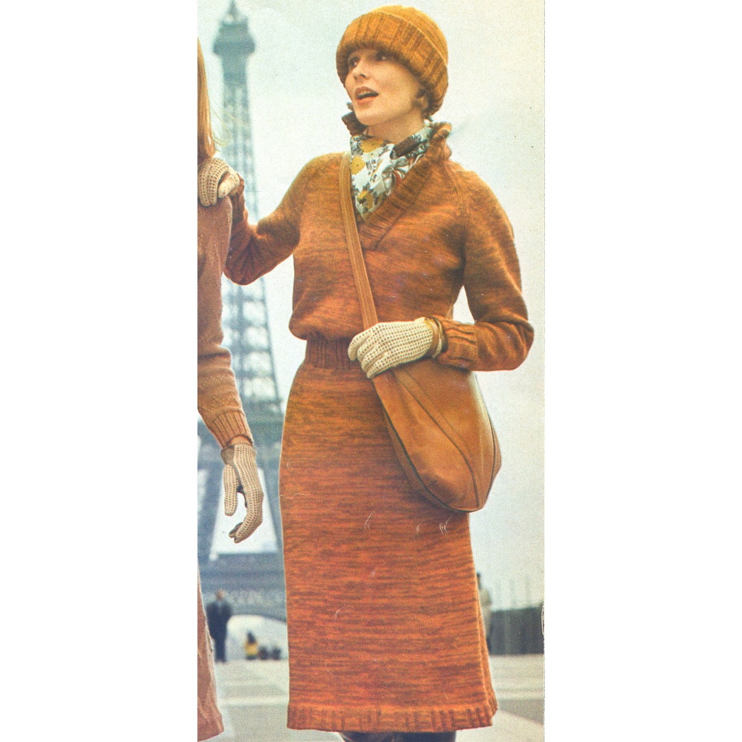 Machine KNITTING Pdf PATTERN Vintage Woman High Collar Dress Cuffed ...