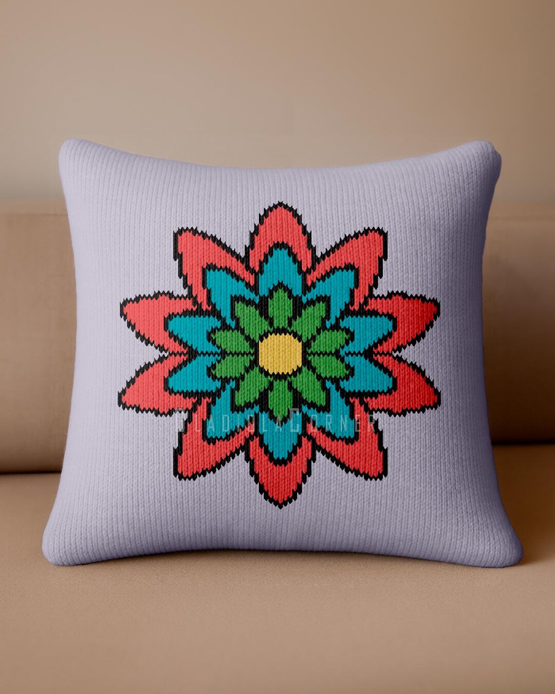 Mandala Pillow Knitting Pattern - Flower Knit Chart - Yoga, Meditation ...