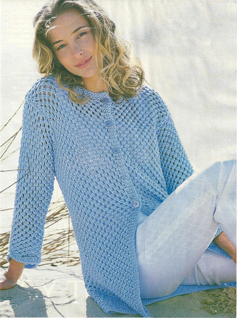 Womens Knit Summer Mesh Cardigan KNITTING PATTERN PDF Bulky 12 Ply ...
