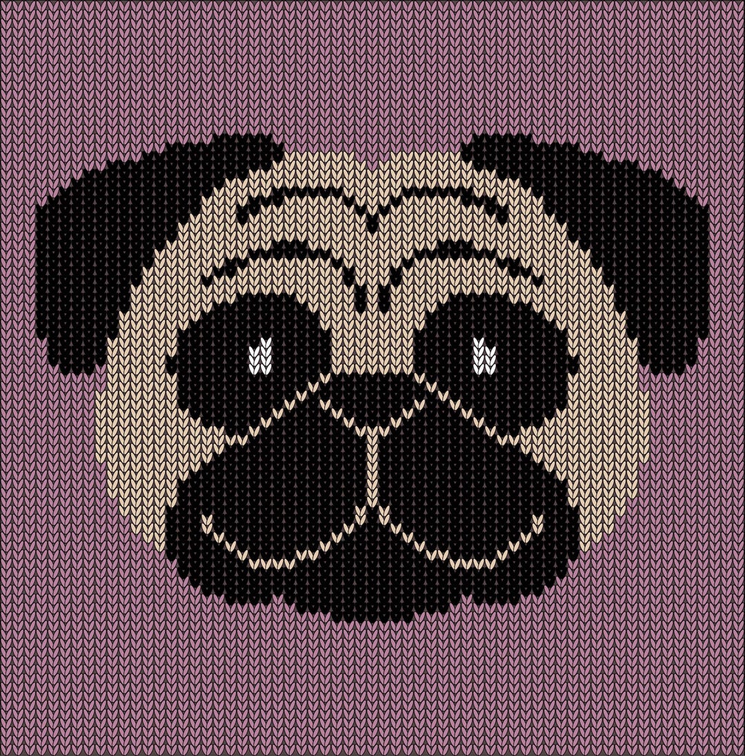 Pug Dog Knitting Chart - PDF Digital Download - Intarsia Colorwork ...