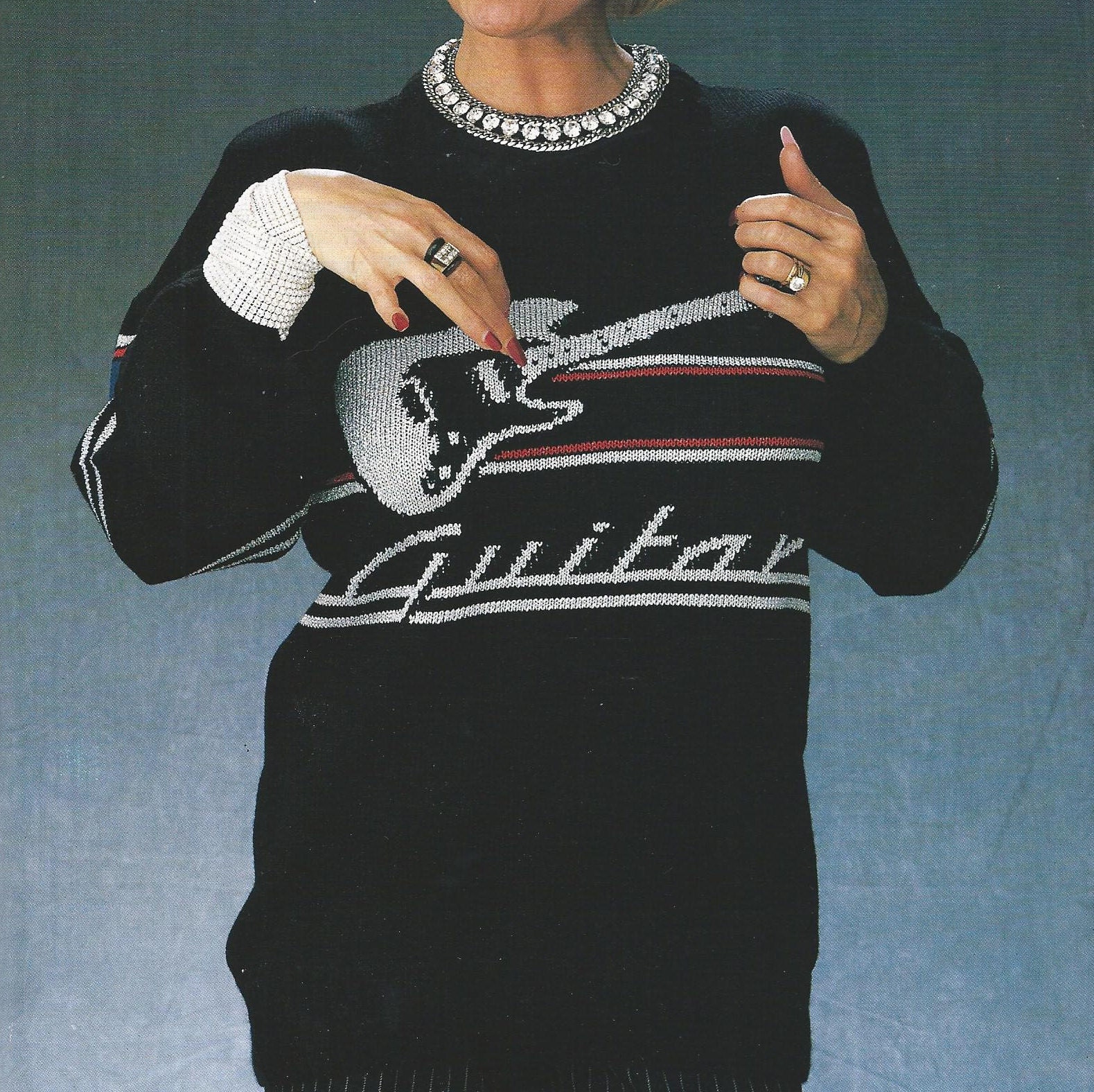 Vintage 80s KNITTING PATTERN Knit Funny Sweater Intarsia Diagram Guitar ...