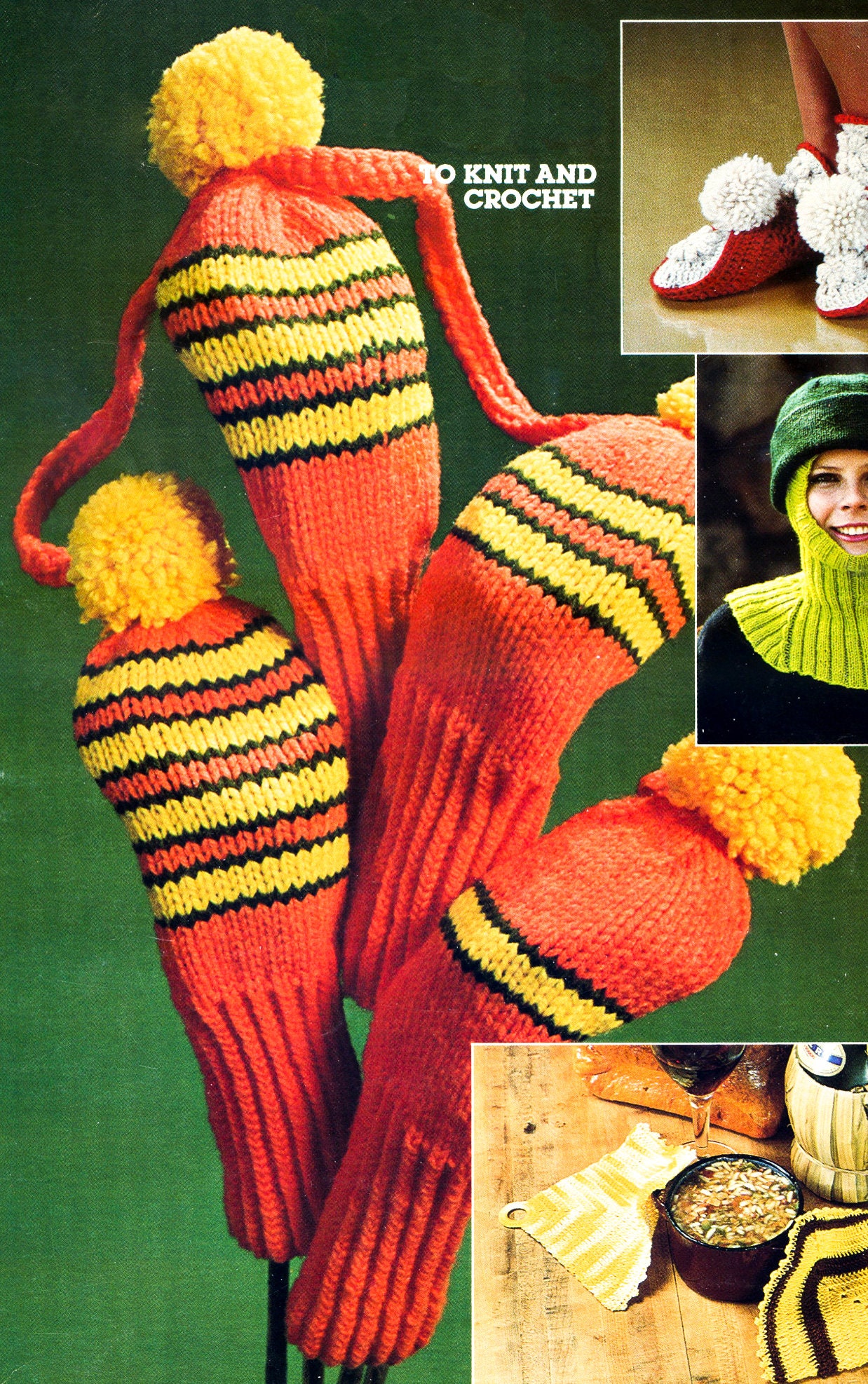 Vintage 70s CROCHET KNITTING PATTERN Pdf Golf Club Covers Mitts Hat ...