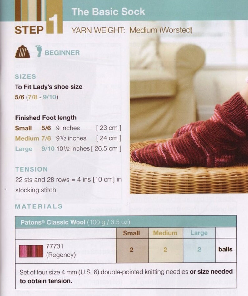 Womens Knit Basic Socks KNITTING PATTERN PDF Download Sizes Small 5/6 ...
