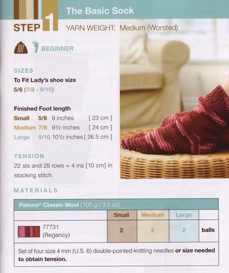 Womens Knit Basic Socks KNITTING PATTERN PDF Download Sizes Small 5/6 ...
