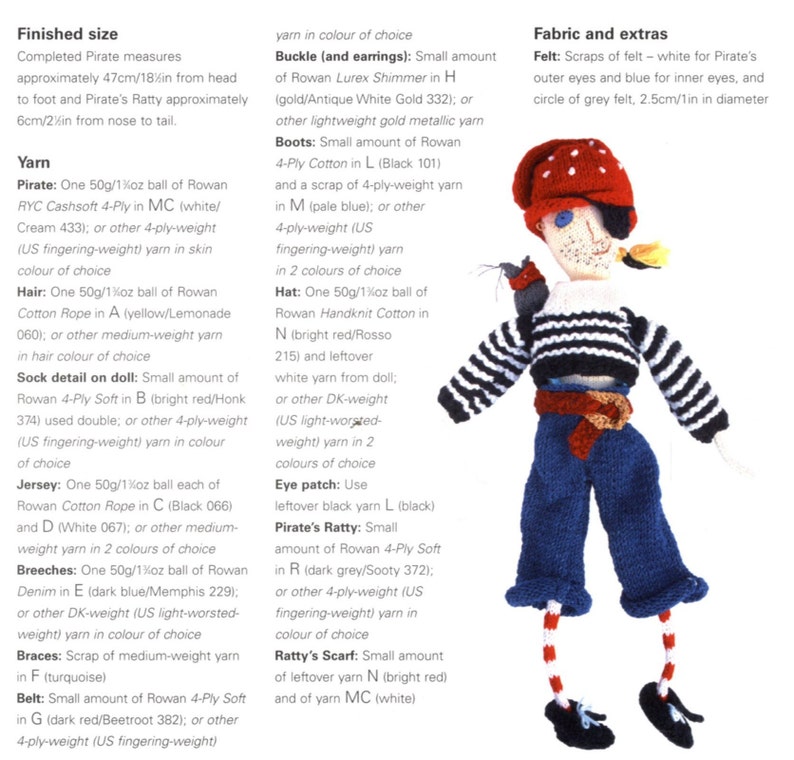 KNITTING PATTERN Knit Pirate Doll, Ratty & CROCHET Small Dinghy Boat ...