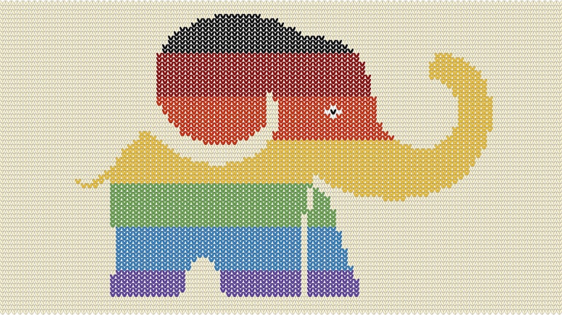 Rainbow Elephant Knitting Chart - PDF Diagram and Written Instructions ...