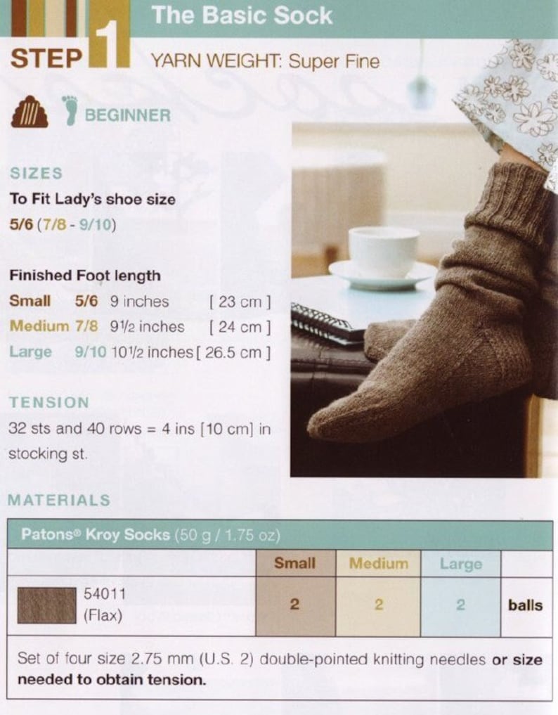 Womens Knit Basic Socks KNITTING PATTERN PDF Download S M L Short Turn ...