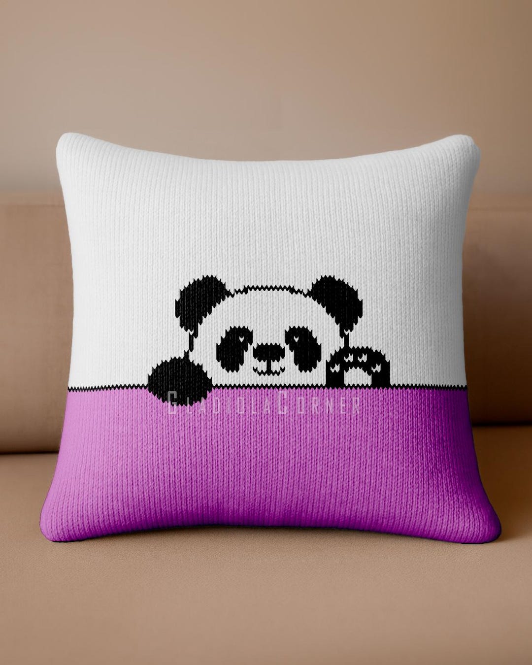 Panda Pillow Knitting Pattern PDF - Square Knit Cushion Cover 45 Cm (18 ...