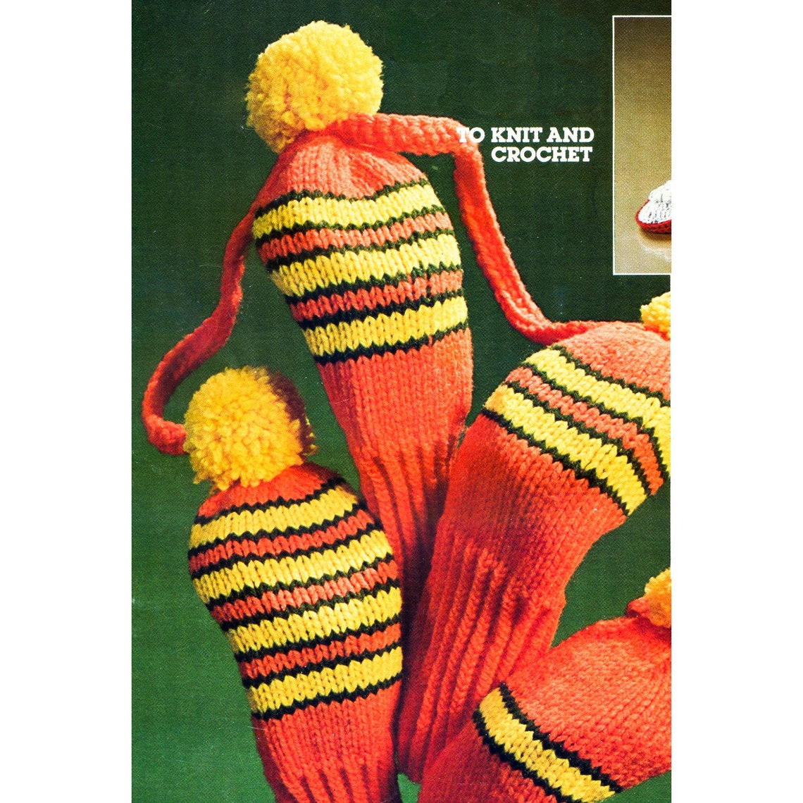 Vintage 70s CROCHET KNITTING PATTERN Pdf Golf Club Covers Mitts Hat ...