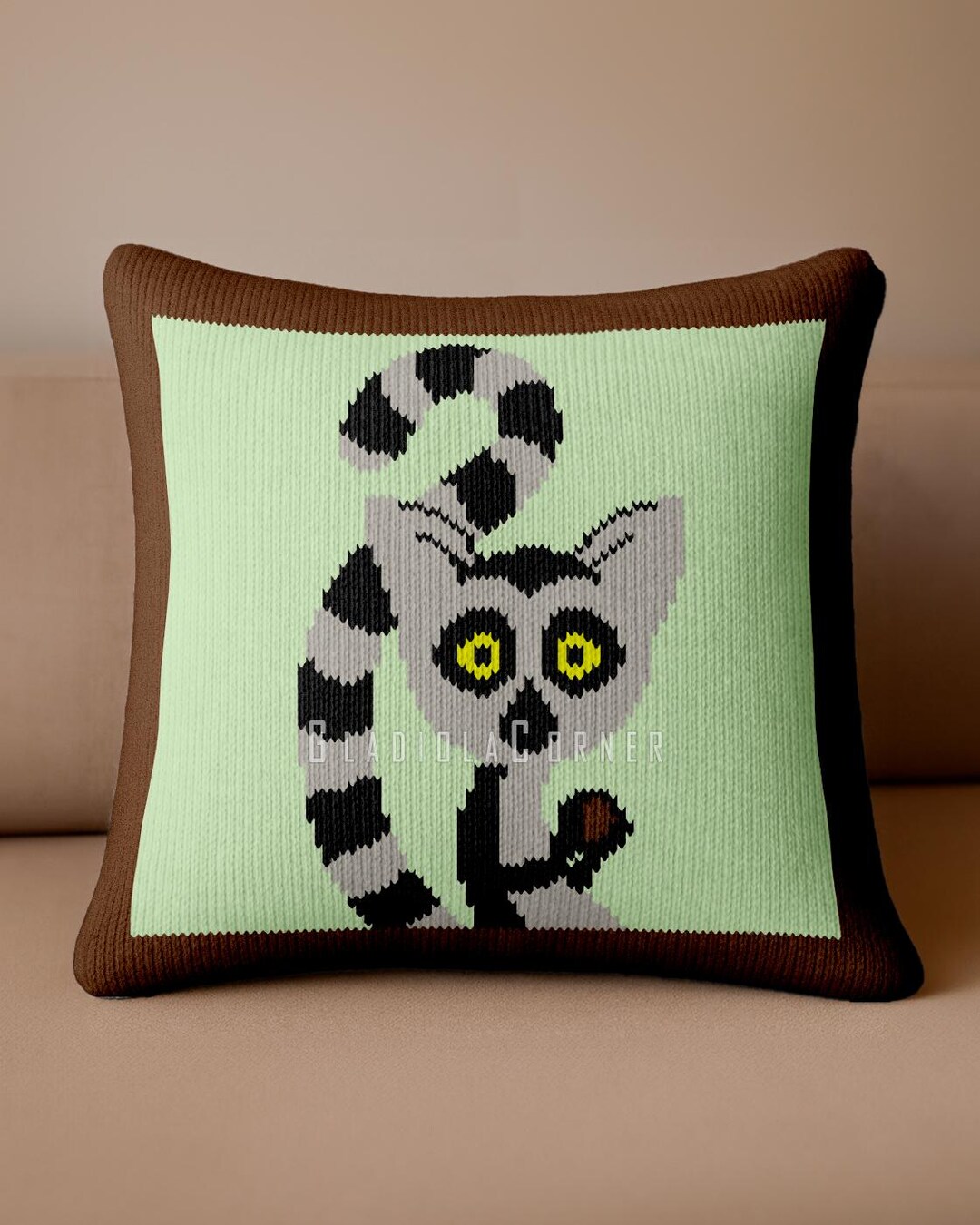 Lemur Pillow Knitting Pattern - Square Cushion Cover 45 Cm (18 In) - Dk ...