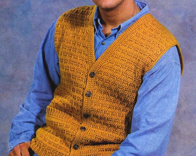 Mens Vest Crochet PDF PATTERN Mens Button V Neck Slipover Waistcoat ...