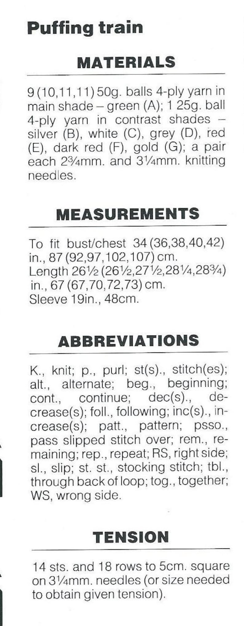 Vintage 80s KNITTING PATTERN Knit Sweater Puffing Train Intarsia Funny ...