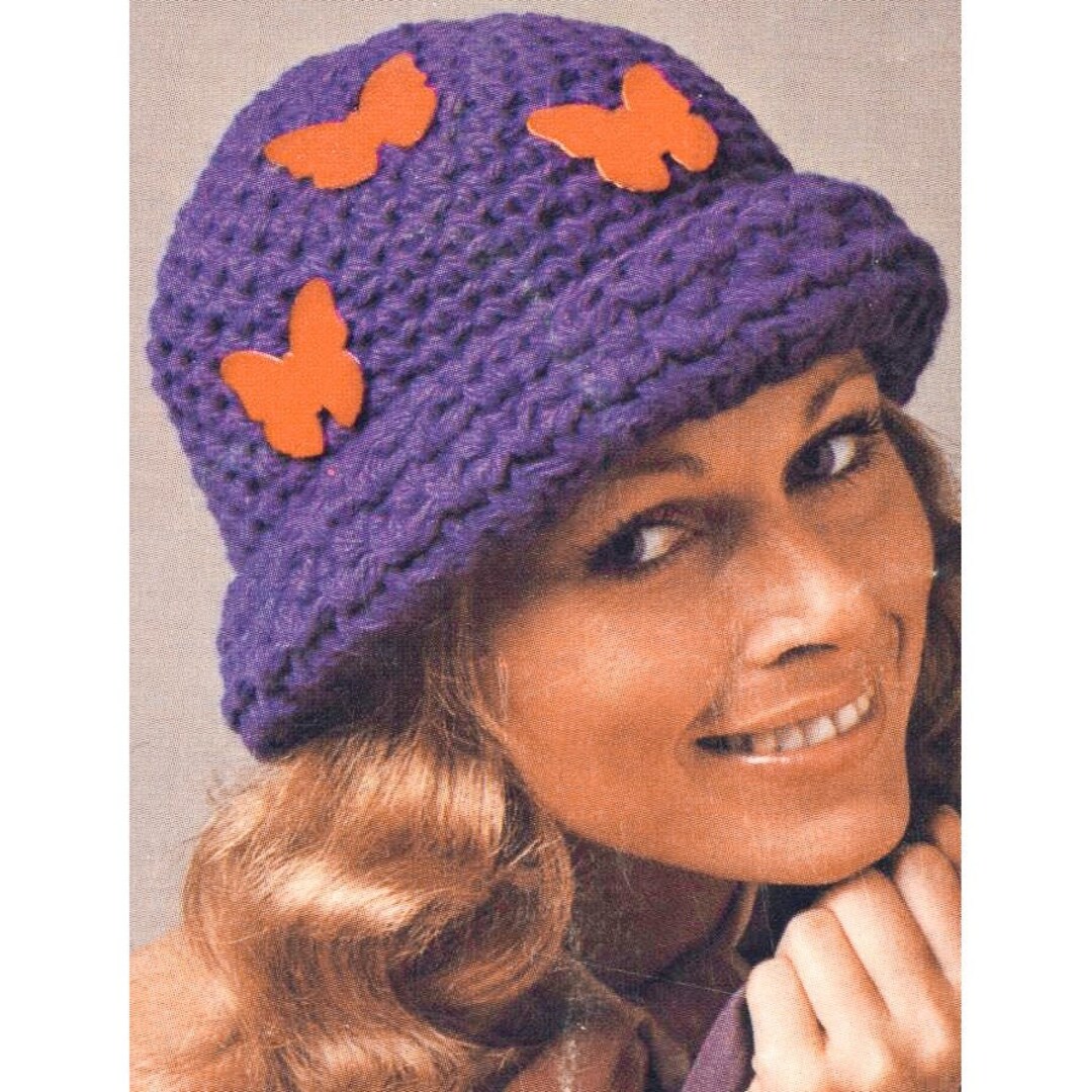 Vintage CROCHET PATTERN Retro Crochet Hat Cuffed Beanie Winter Woman ...