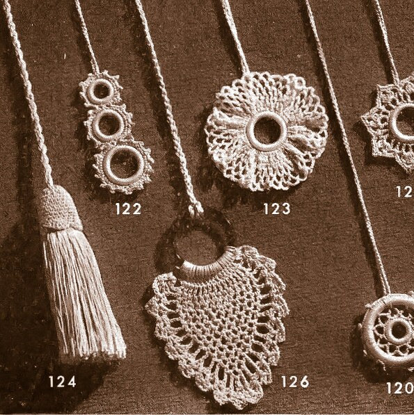 Vintage 40s CROCHET PATTERN 12 Curtain Pulls Tassel Flowers Snowflake ...