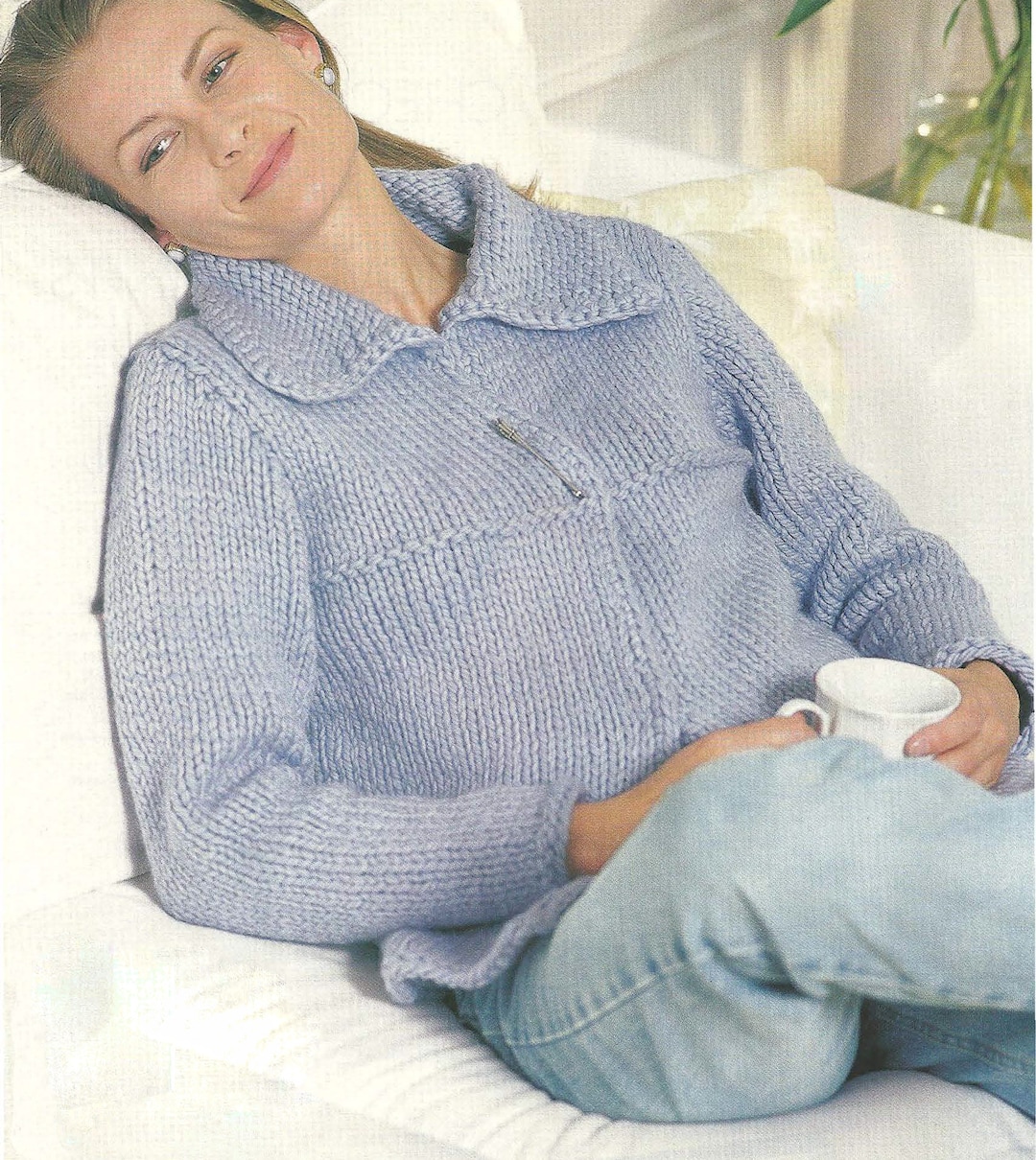 KNITTING PATTERN PDF Knit Womens Cardigan Buttonless Wing Collar ...