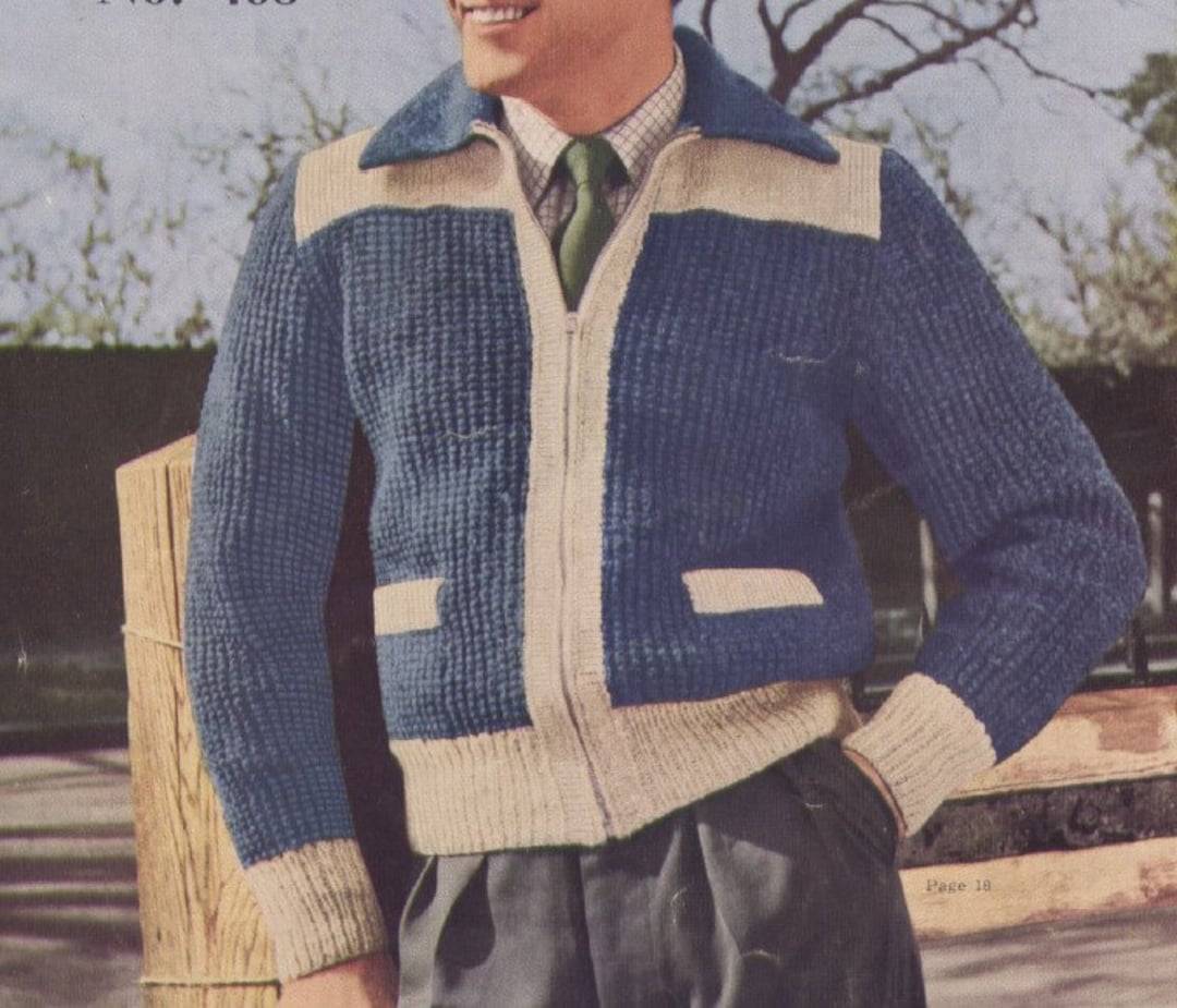 Mens Zipper Jacket KNITTING PATTERN PDF Download Chest 37 40 Inch ...
