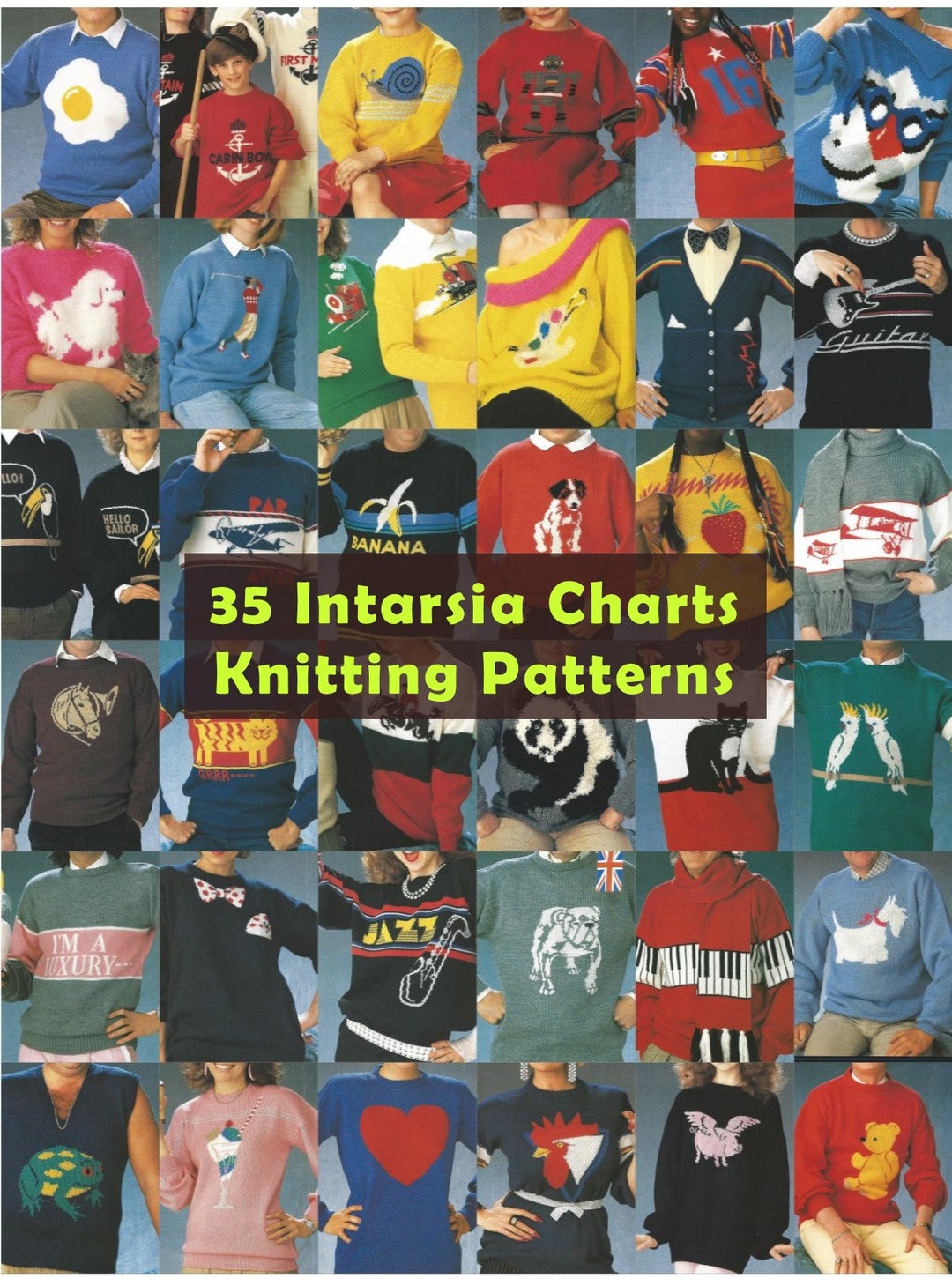35 Patterns PDF Ebook Vintage Intarsia Knitting Book 80s Knit Man Woman ...