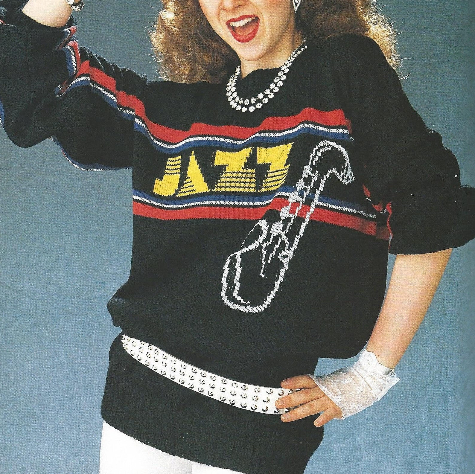 PDF KNITTING PATTERN Knit Funny Jazz Sweater Intarsia Pullover Crew ...