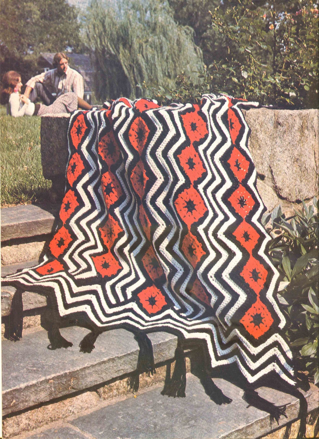 Vintage CROCHET PATTERN Pdf Afghan Blanket Large Aran 8 Wpi 10 Ply Throw Retro Plaid Hook 5 Mm ...
