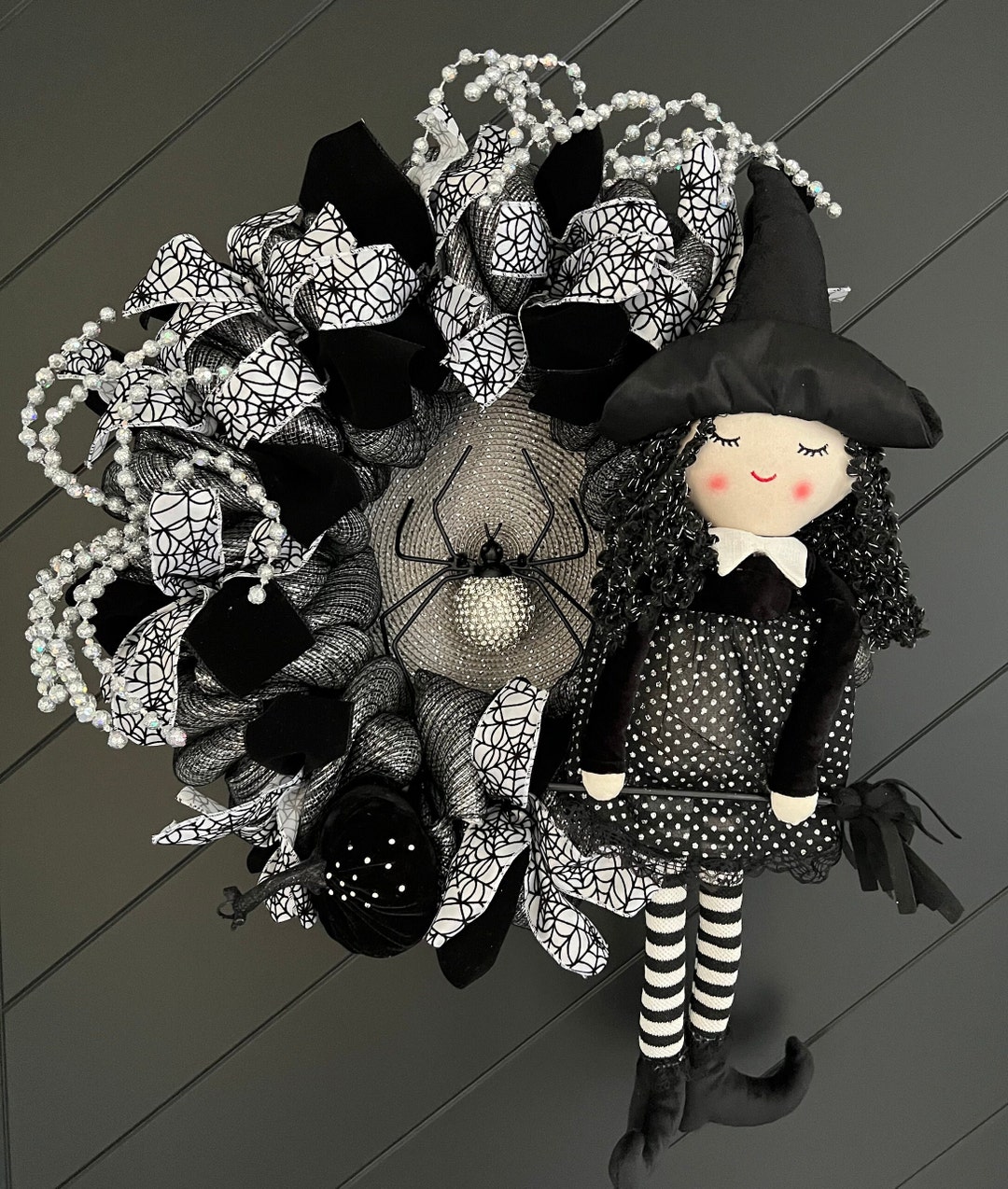Halloween Wreath Witch Wreath Witch Doll Glam Front Door Swag Decor ...