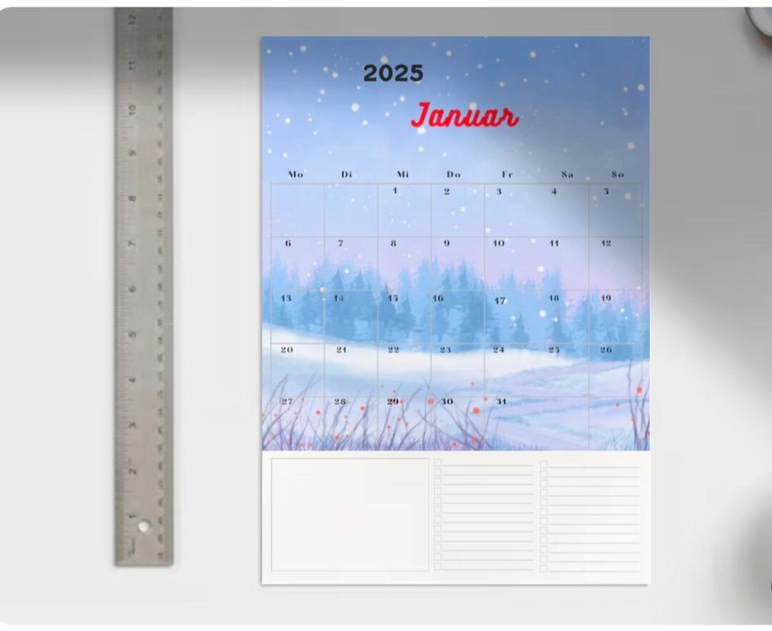 EDITABLE Calendar January 2025, Beautiful Winter in a Village ...